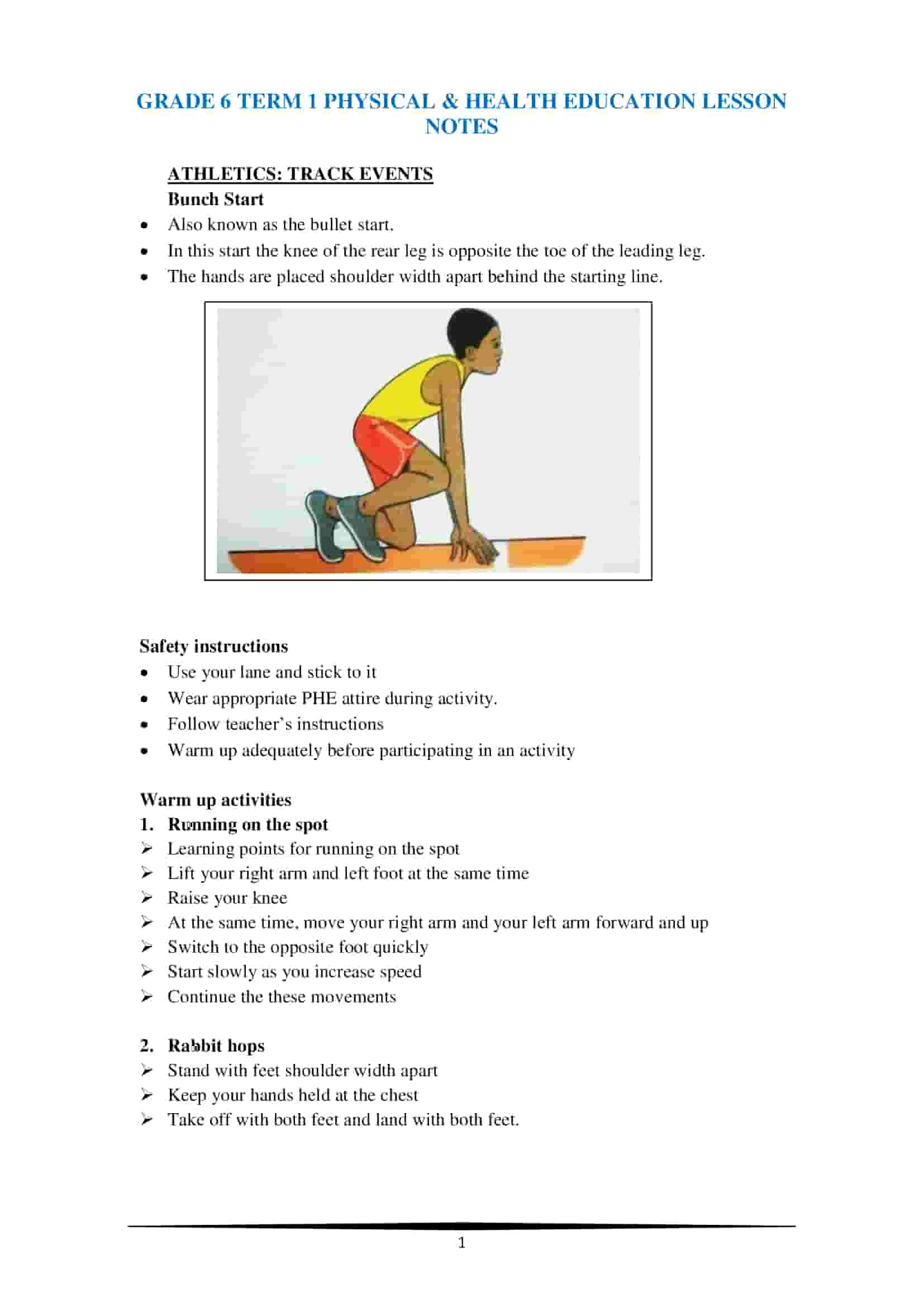 Grade 6 Physical and Health Education Lesson Notes Term 1 - Elimplex
