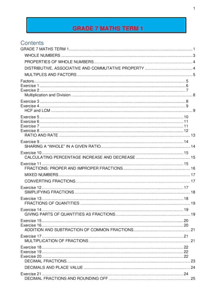 Grade 7 Mathematics Term 1 Notes - Elimplex