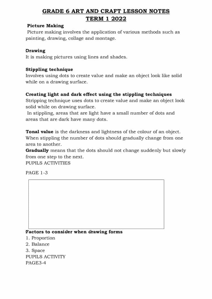 Grade 6 Art and Craft Lesson Notes Term 1 - Elimplex