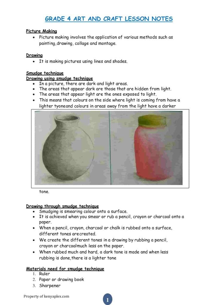 Grade 4 art and craft lesson notes Term 1 | 2 | 3 - Elimplex