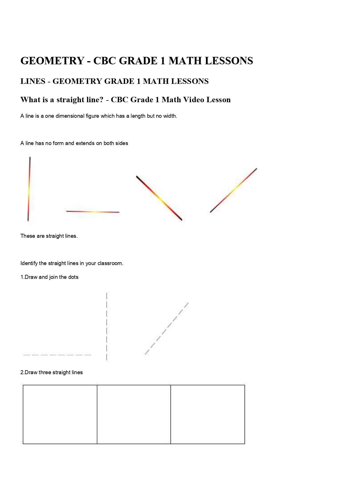 Grade 1 Rationalized Mathematics Notes on Geometry - Elimplex