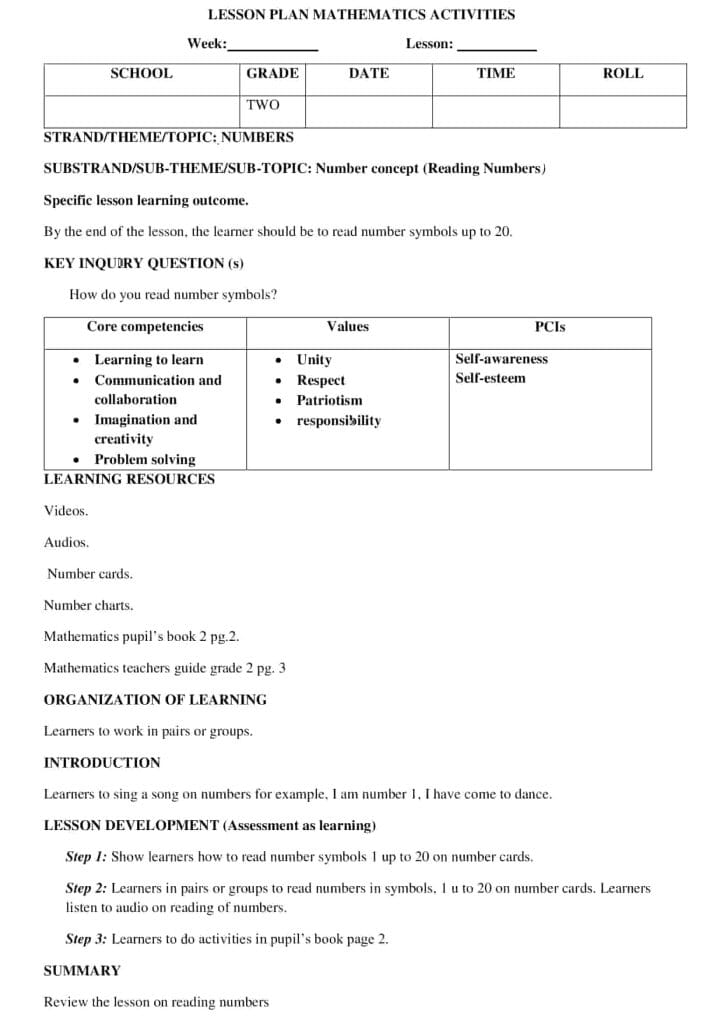 Grade 2 Mathematics Lesson Plans Term 1 - Elimplex