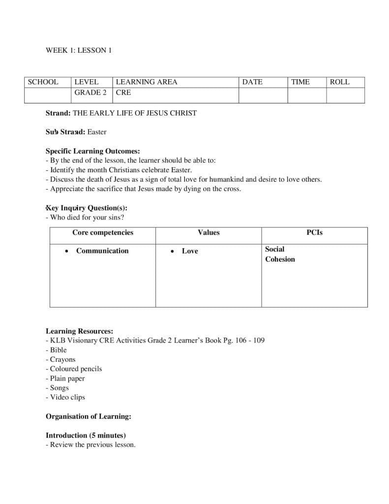 Grade 2 Rationalised CRE Lesson Plans Term 2 - Elimplex