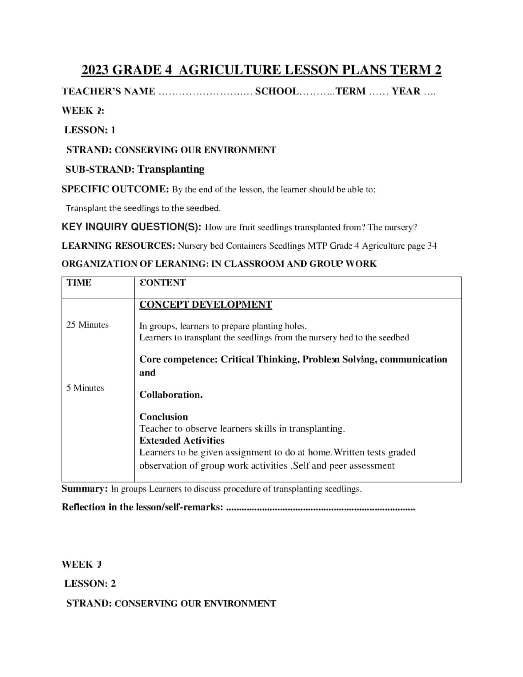 Grade 4 agriculture lesson plans term 2 - Elimplex