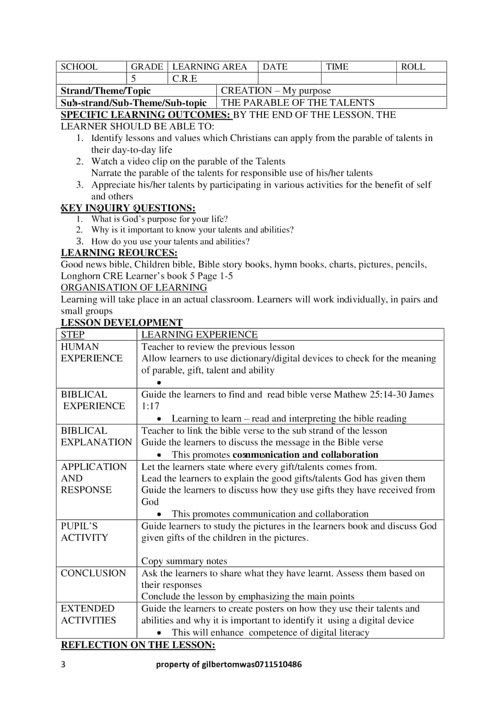Grade 5 CRE Lesson Plans Term 1, 2 and 3 -Longhorn - Elimuplex