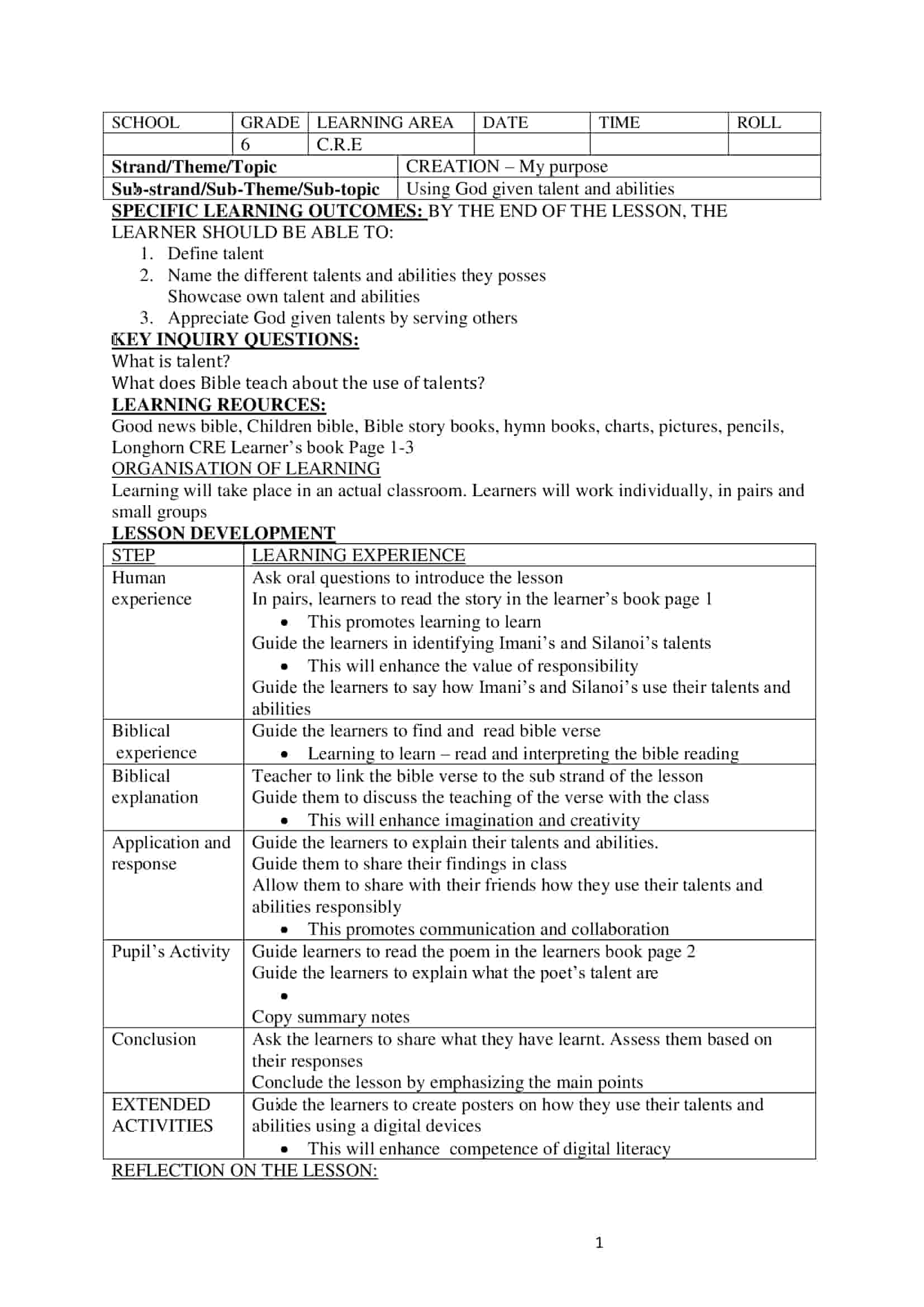 Grade 6 CRE Lesson Plans Term 1,2 & 3 - Elimplex