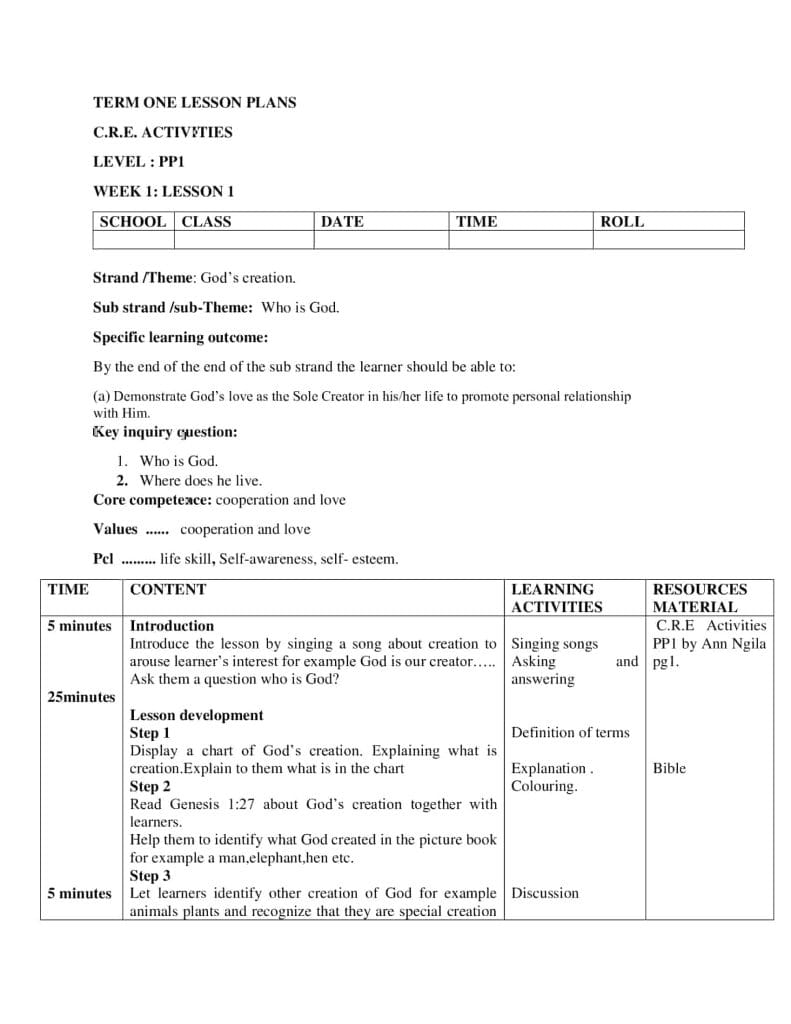 PP1 CRE Lesson Plans Term 1 - Elimplex