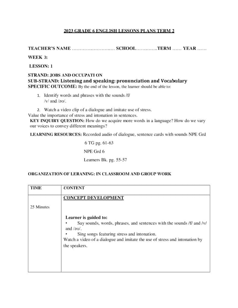 Grade 6 Rationalized English Lesson Plans Term 2 - Elimplex