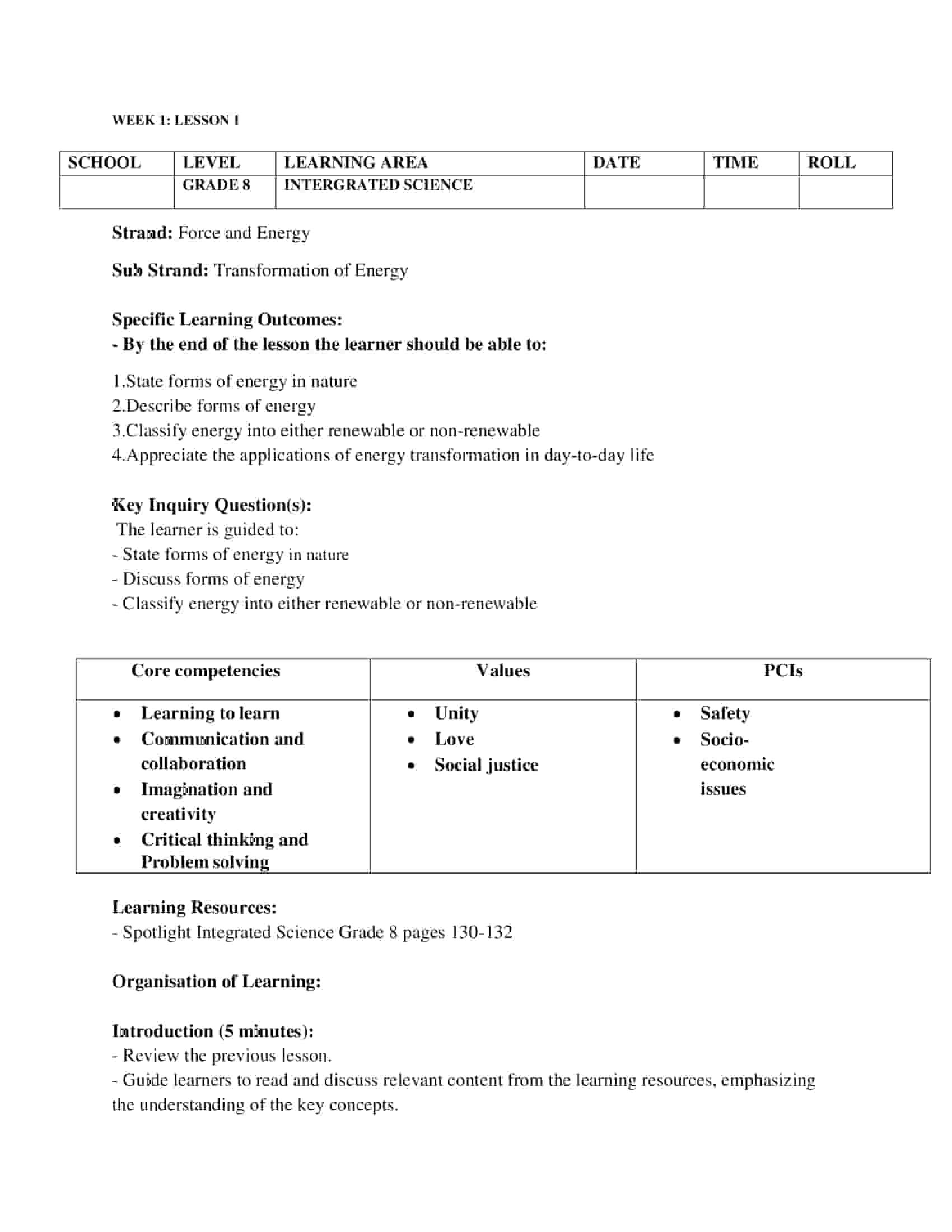 Grade 8 Rationalised Integrated Science Lesson Plans Term 3 - Elimplex