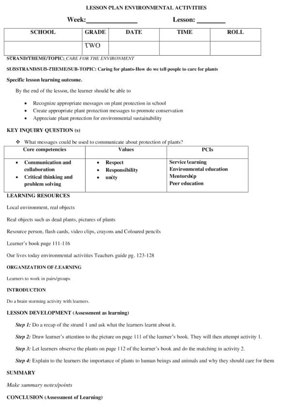 Grade 2 Environmental Activities Lesson Plans Term 3 - Elimuplex