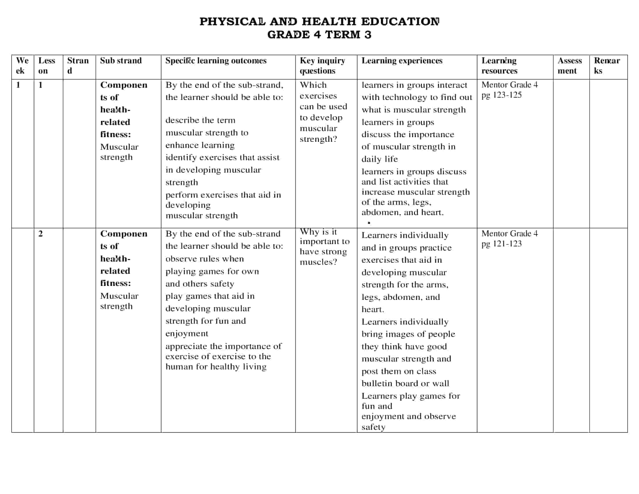 Grade 4 Health Education Schemes Of Work Term 3 - Elimplex