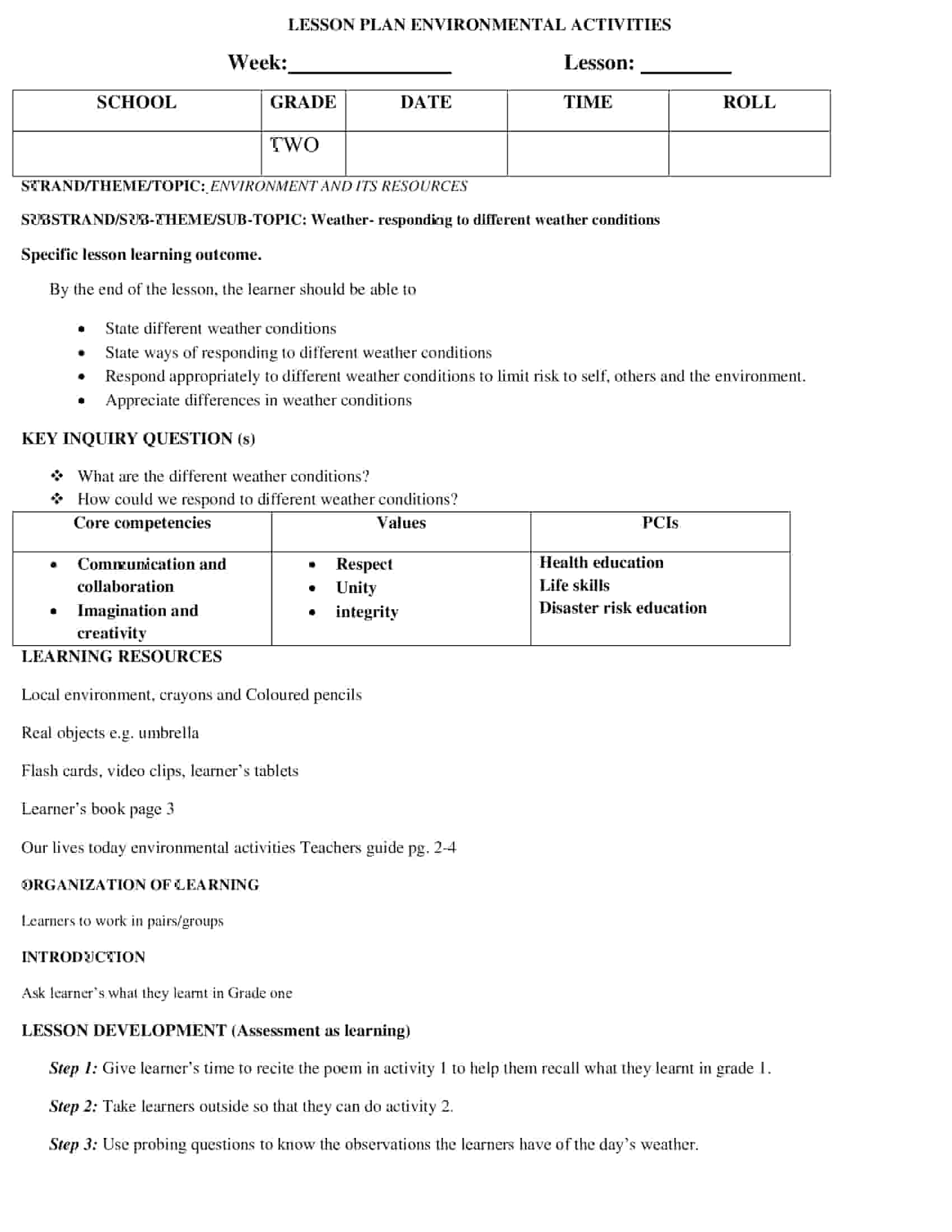 Grade 2 Environmental Activities Lesson Plans Term 1 - Elimplex