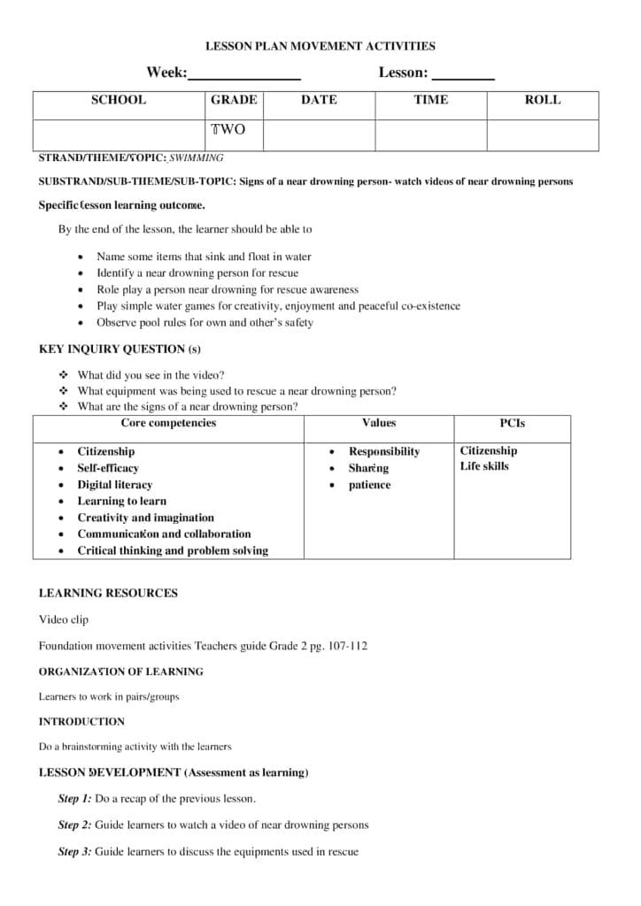 Grade 2 Movement Activities Lesson Plans Term 2 - Elimplex