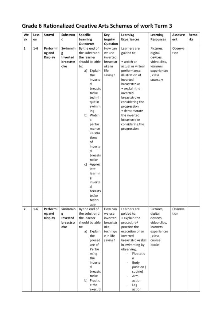 Grade 6 Creative Arts Schemes of Work Term 3 - Elimplex