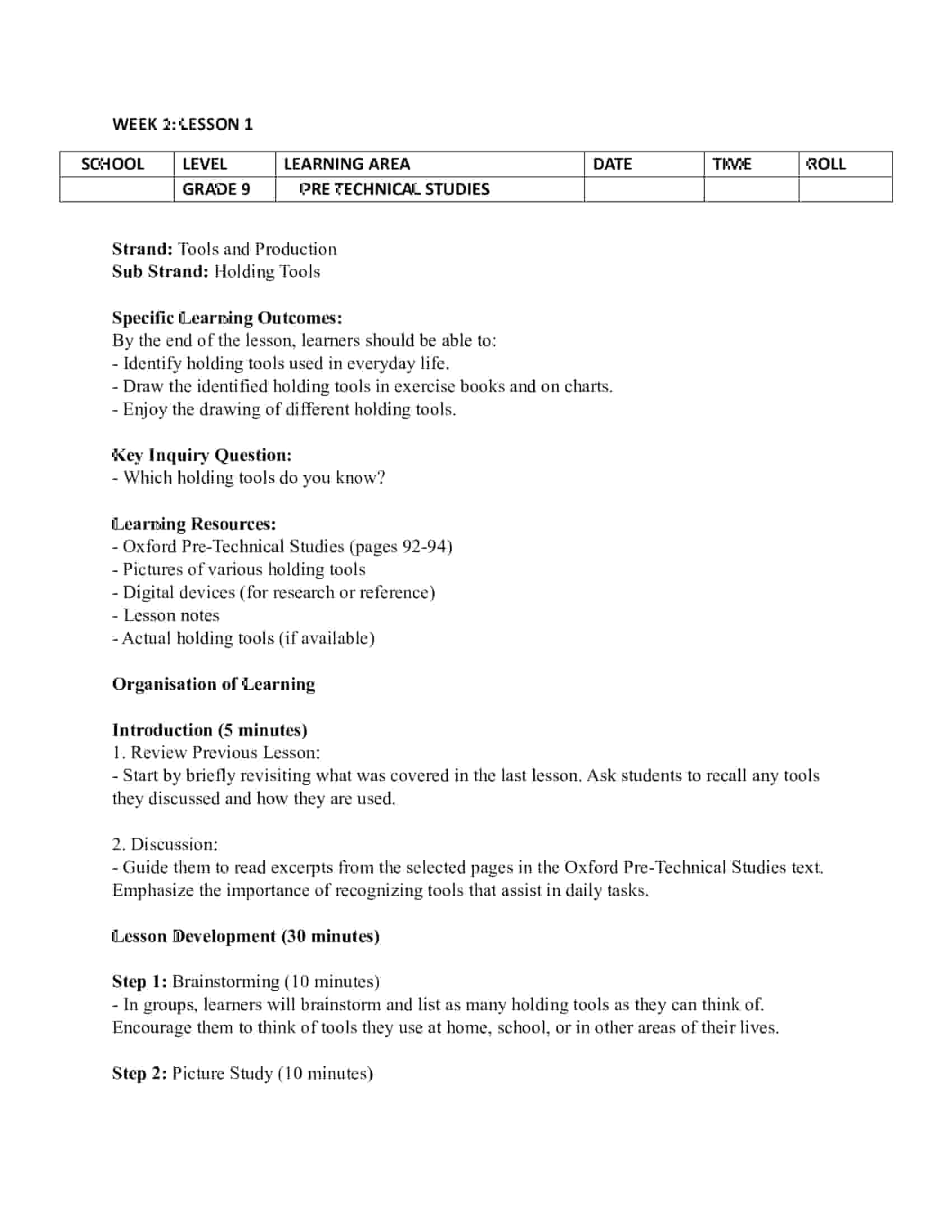 Grade 9 Pre-Technical Studies Lesson Plans Term 2 - Elimplex