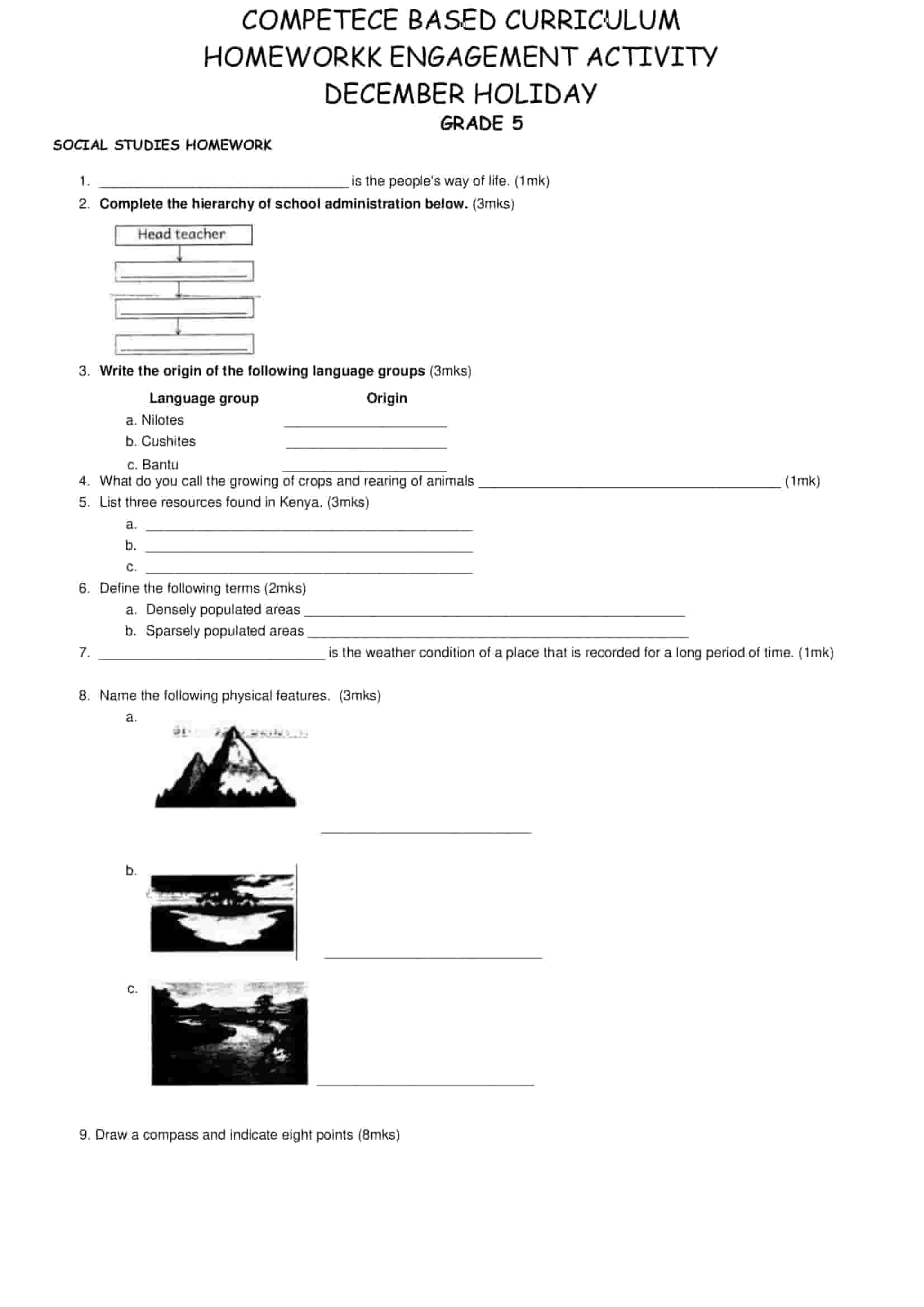 Grade 5 Social Studies December 2024 Holiday Assignment - Elimplex