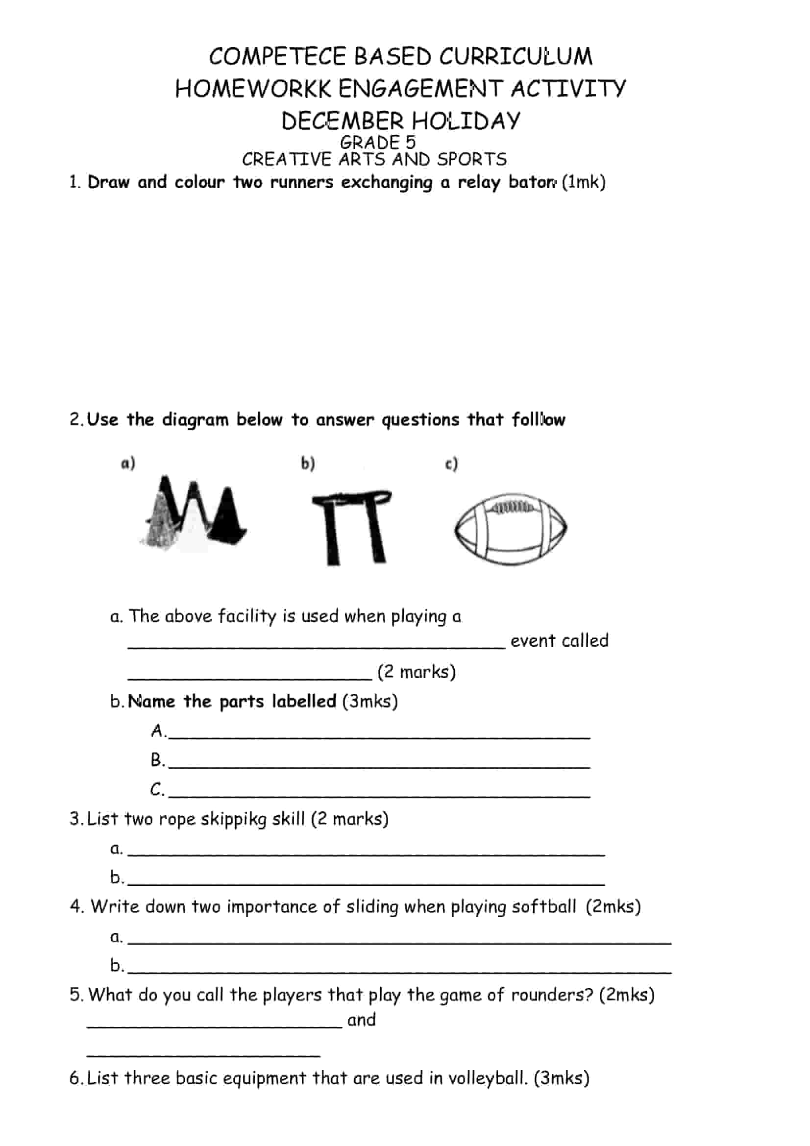 Grade 5 Creative Arts and Sports Dec 2024 Homework - Elimplex