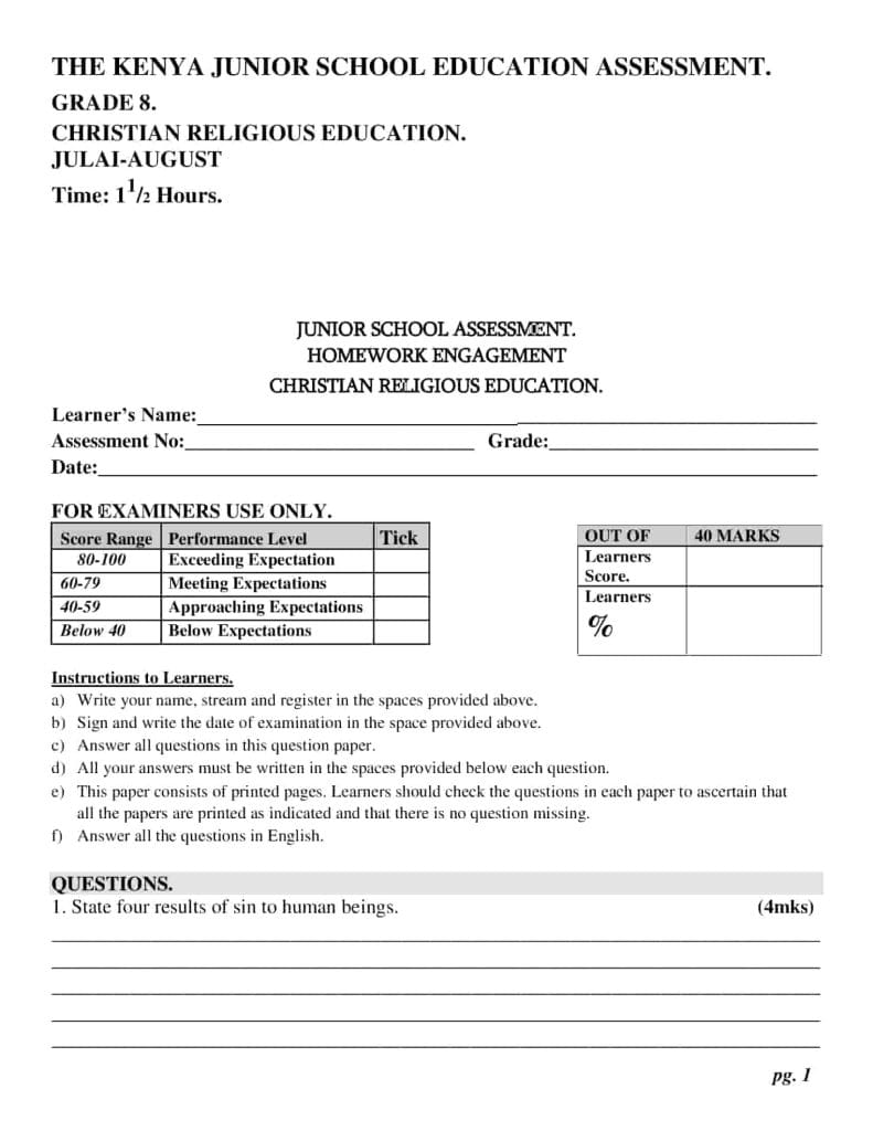 Grade 8 CRE July-August assignment - Elimplex