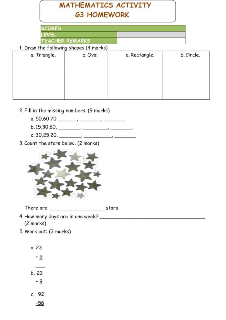 Grade 3 Mathematics Activity Homework December Holiday - Elimplex