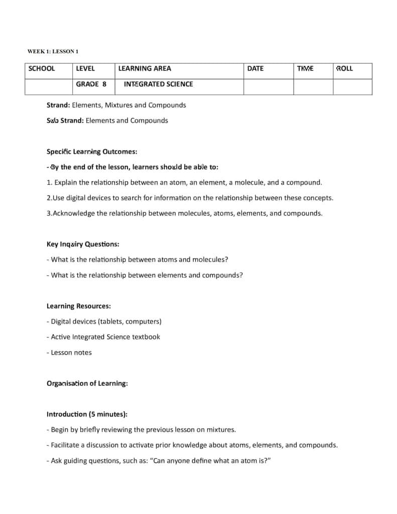 Grade 8 Integrated Science Lesson Plans for Term 1 - Elimplex