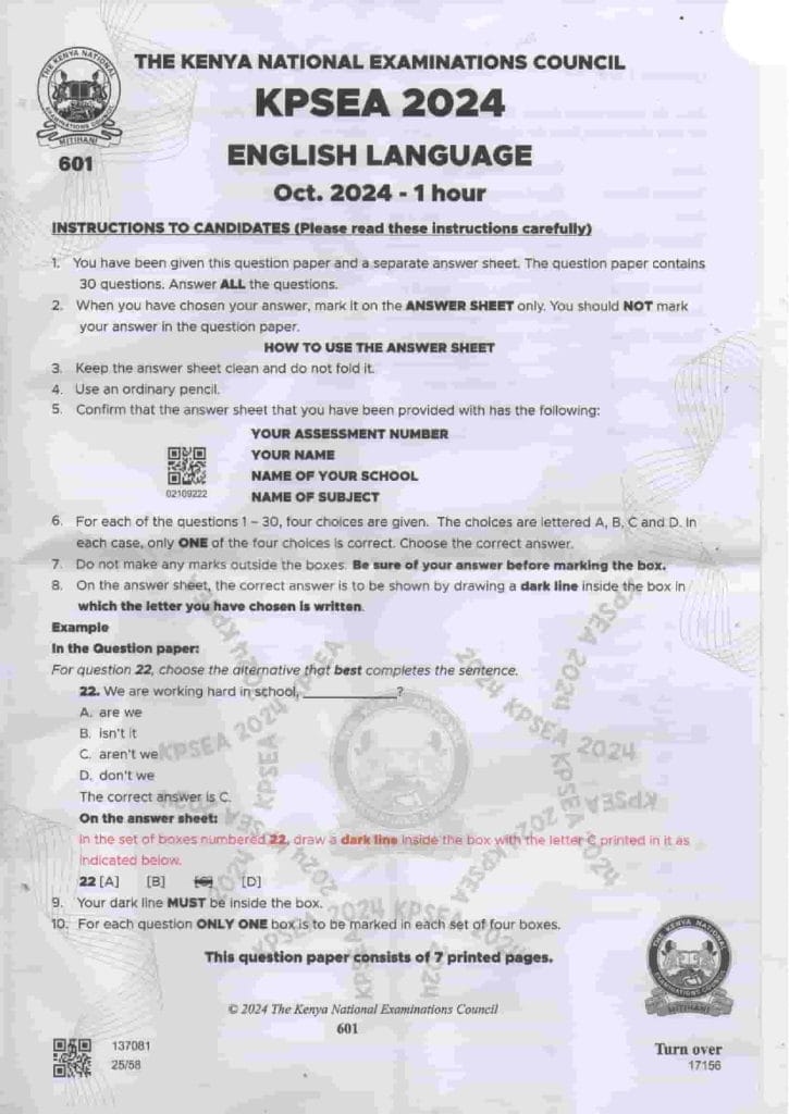 KPSEA 2024 English past paper - Elimplex