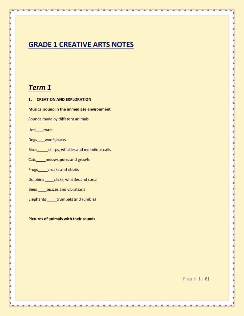 Grade 1 Creative Arts Notes - Elimplex