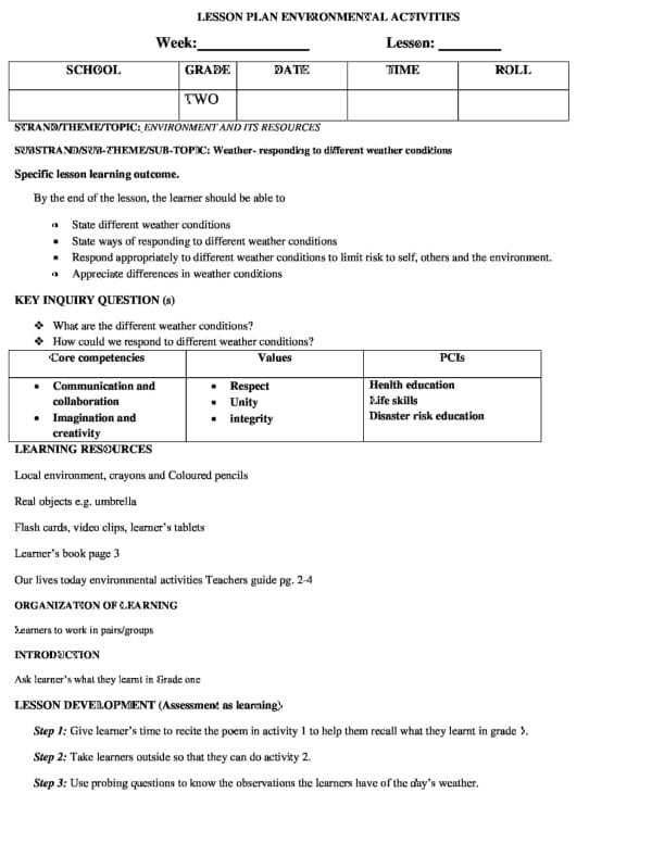 Grade 2 Environmental and Its Resources Lesson Plans - Elimplex