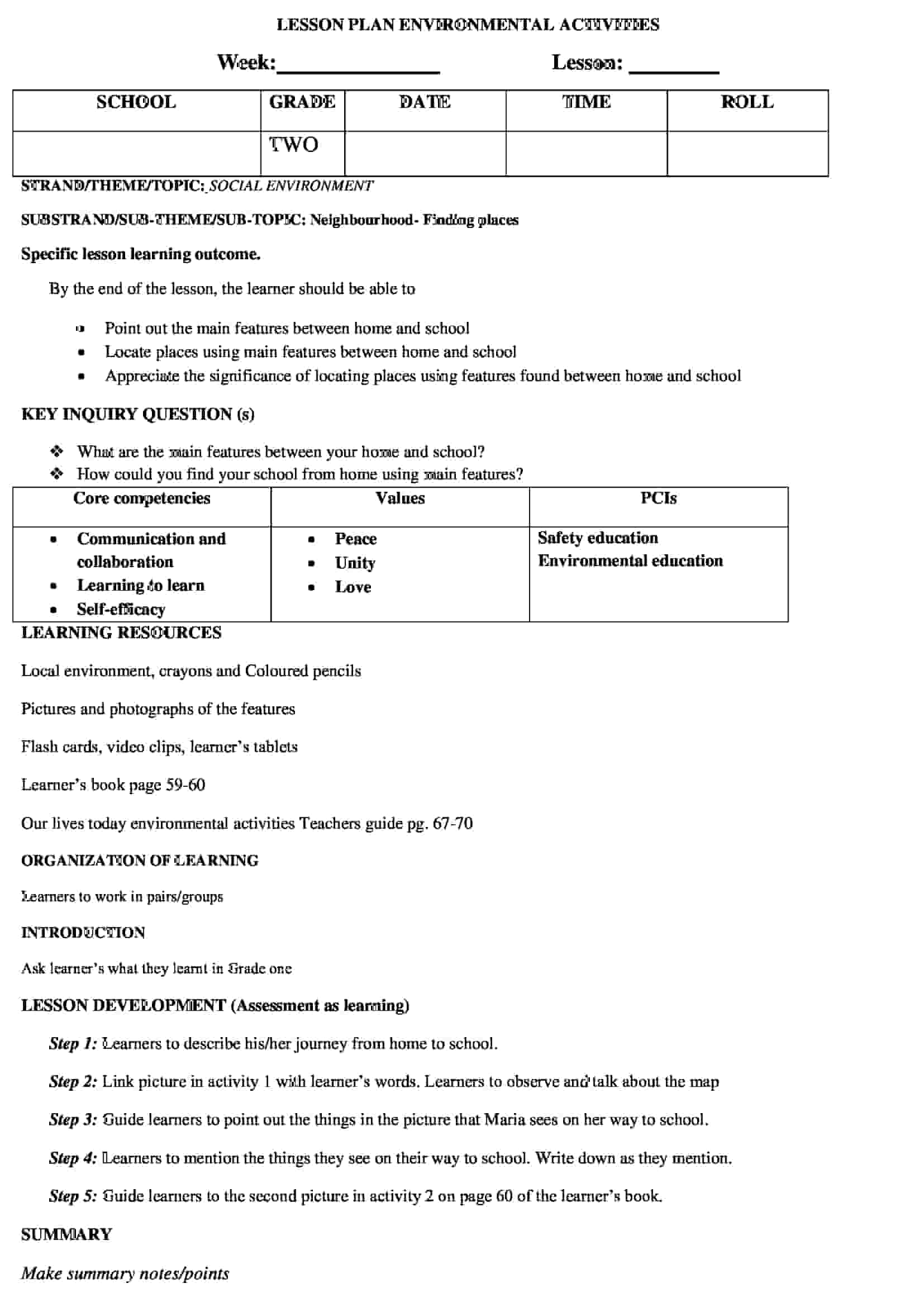 Grade 2 Social Environment Lesson Plans - Elimplex