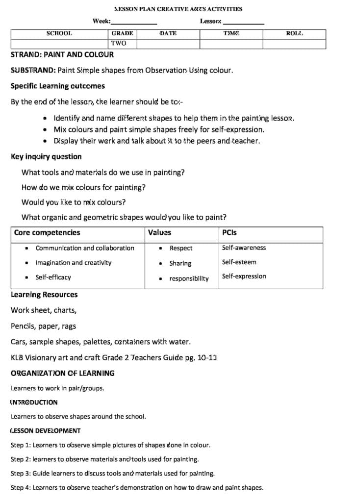Grade 2 Art and Craft Paint and Colour Lesson Plans - Elimplex