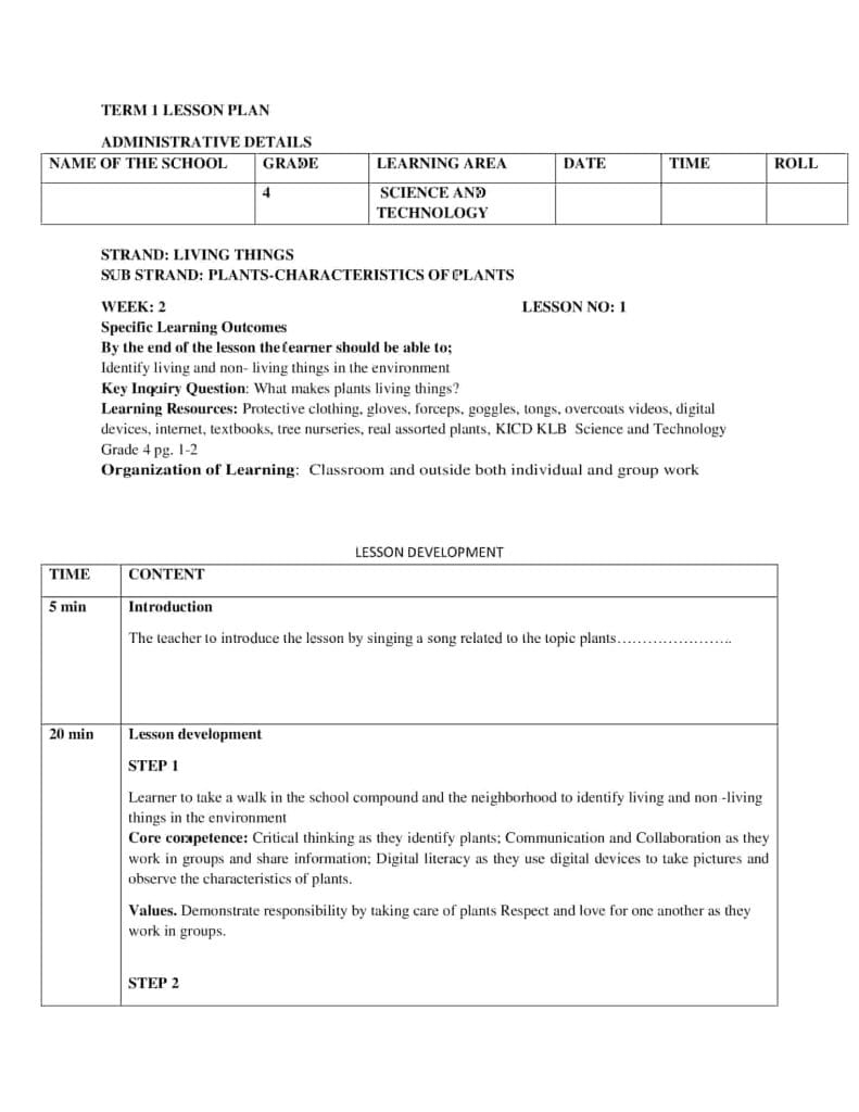 Grade 4 Science and Technology Lesson Plans Term 1 – KLB - Elimplex