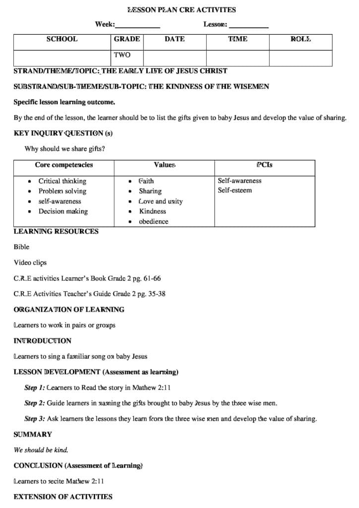 Grade 2 CRE The Early Life of Jesus Christ Lesson Plans - Elimplex