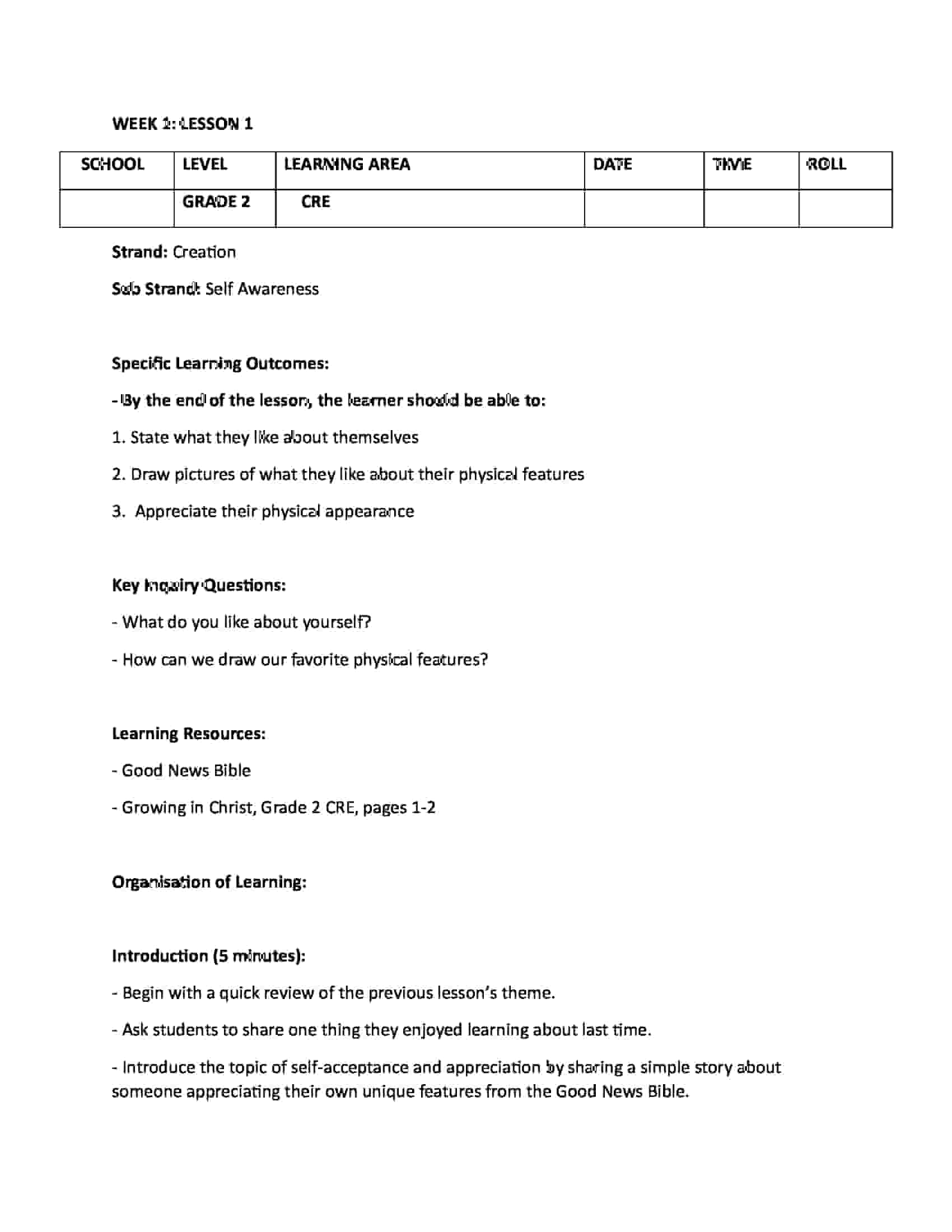Grade 2 Rationalized CRE Lesson Plans Term 1 - Elimplex