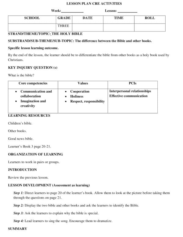 Grade 3 CRE The Holy Bible Lesson Plans - Elimplex