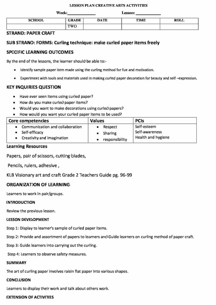 Grade 2 Art and Craft Paper Craft Lesson Plans - Elimplex