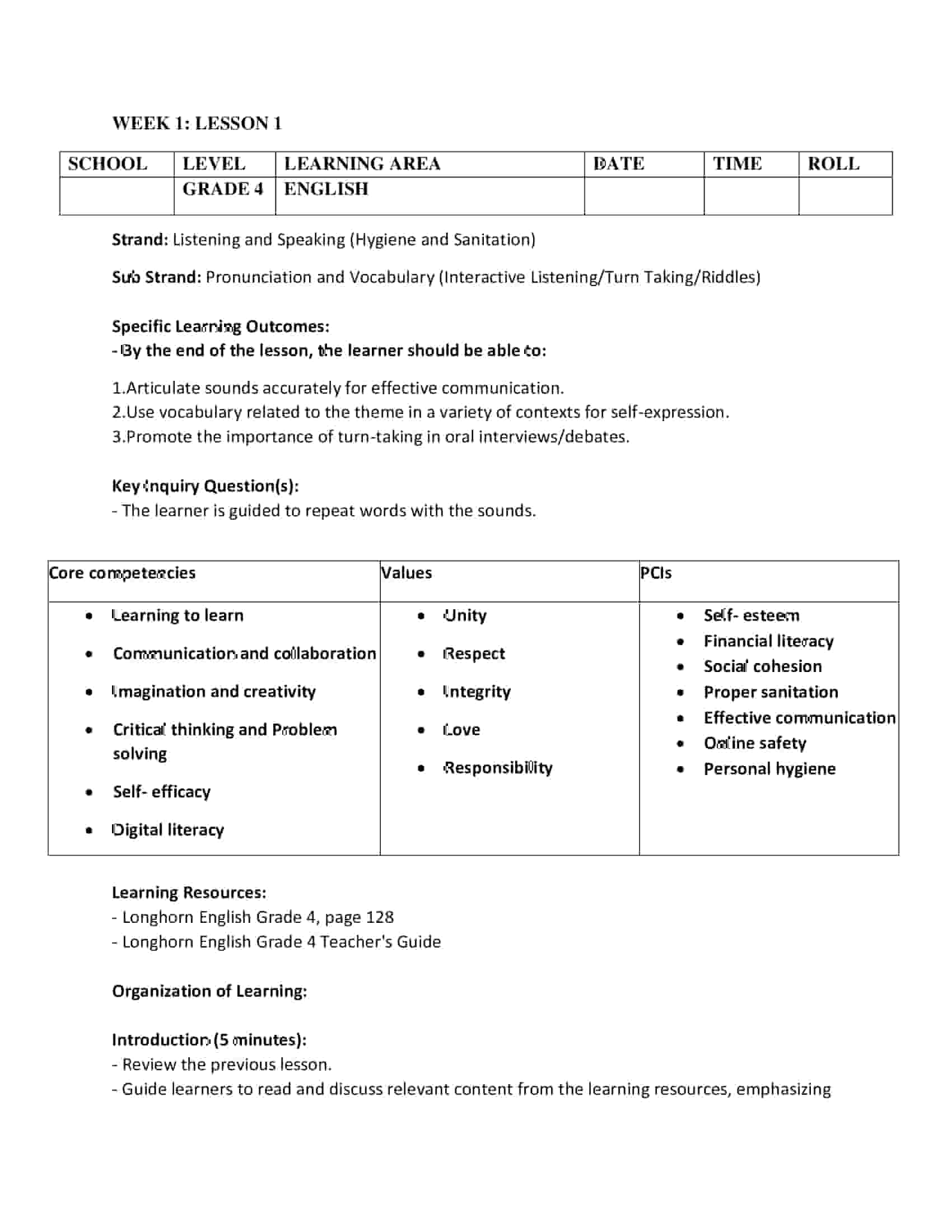 Grade 4 English Lesson Plans Term 3 - Elimplex