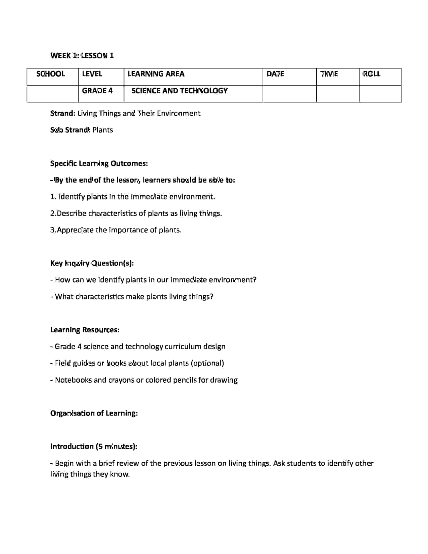 Grade 4 Rationalized Science and Technology Lesson Plans Term 1 - Elimplex