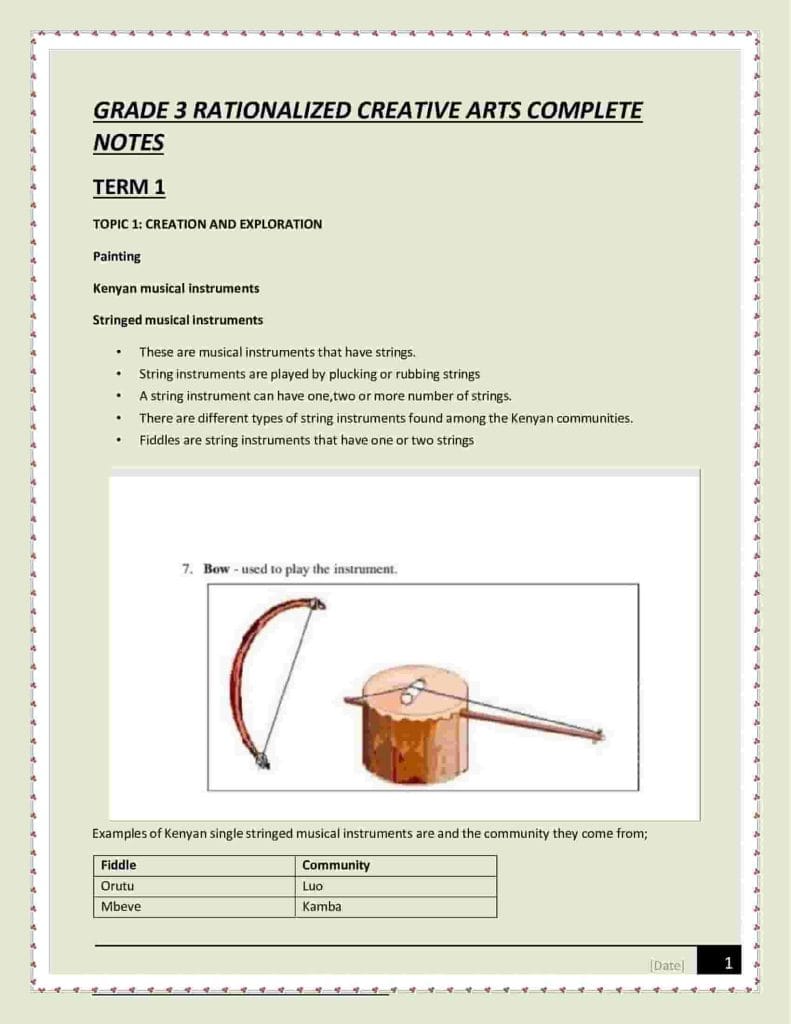 Grade 3 Rationalized Creative Arts Notes - Elimplex