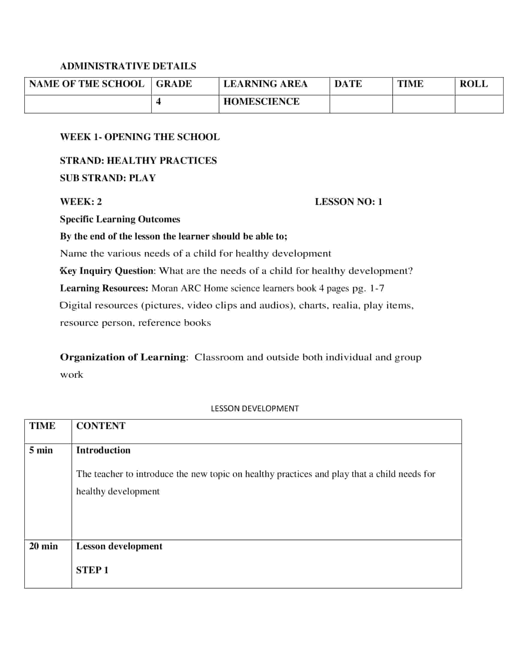 Grade 4 Home Science Lesson Plans Term 1 Week 2-6 moran - Elimplex