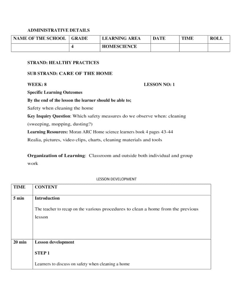Grade 4 Home Science Lesson Plans Term 1 Week 8-13 moran - Elimplex