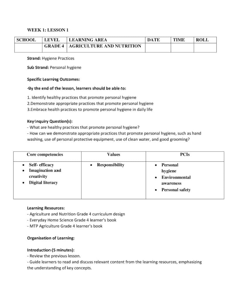 Grade 4 Agriculture and Nutrition Lesson Plans Term 3 - Elimplex