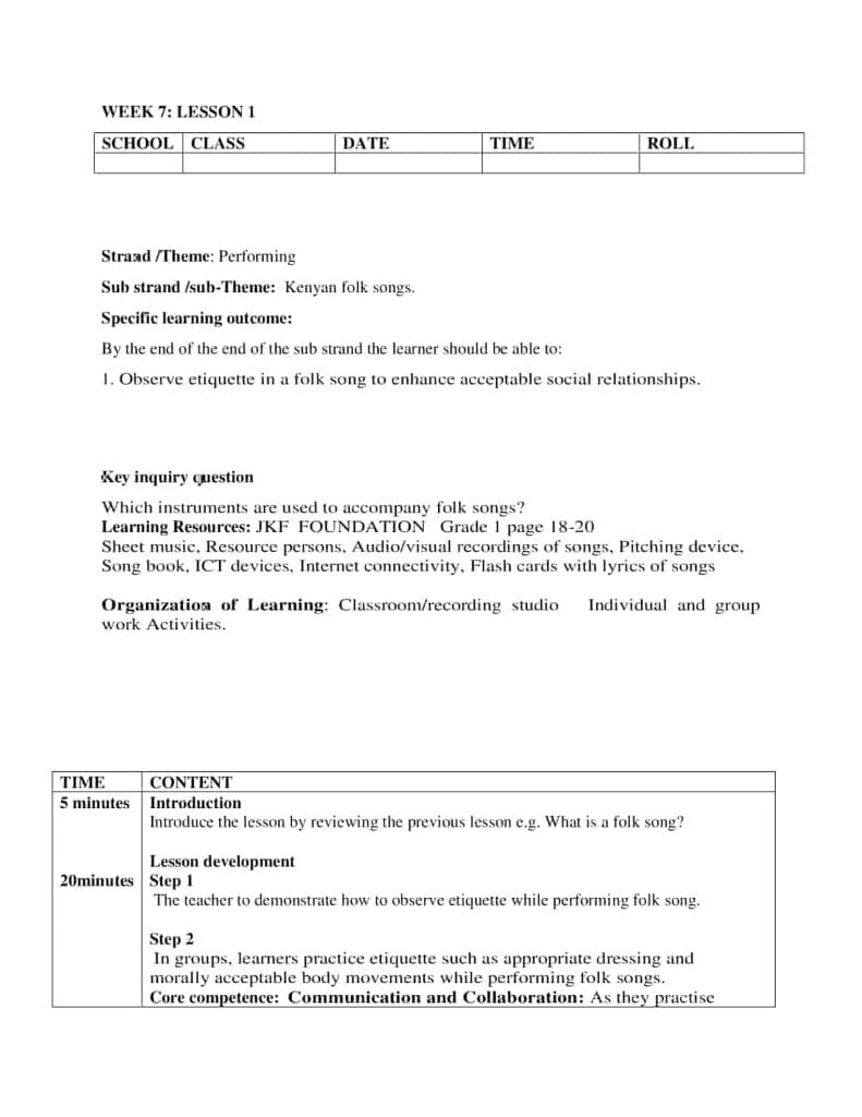 Grade 4 JKF Music Activities Lesson Plans Term 1 Week 7-12 - Elimplex