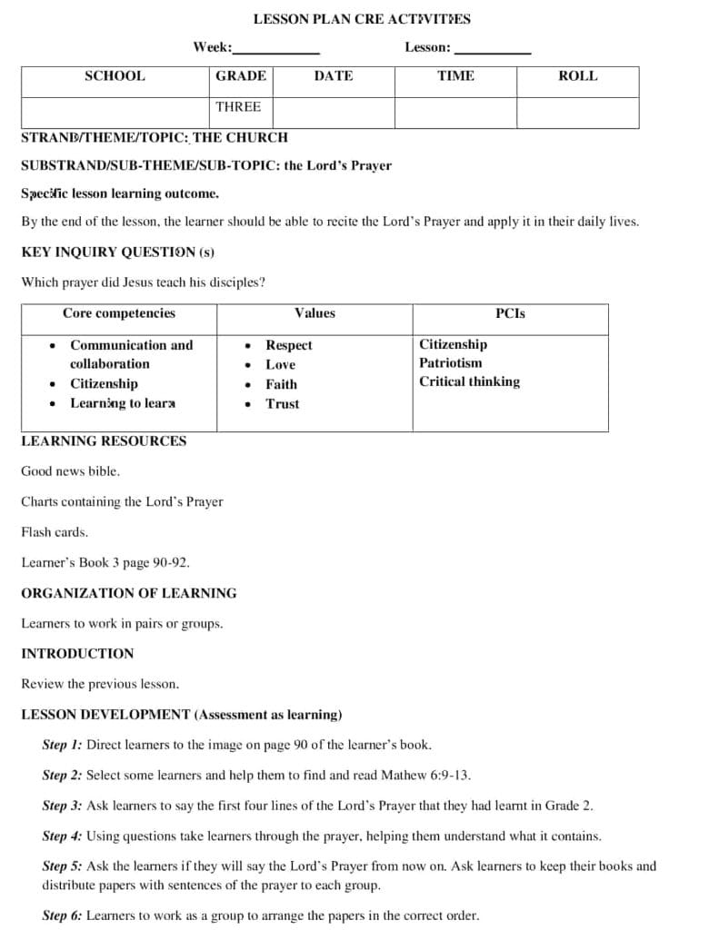 Grade 3 CRE The Church Lesson Plans - Elimplex