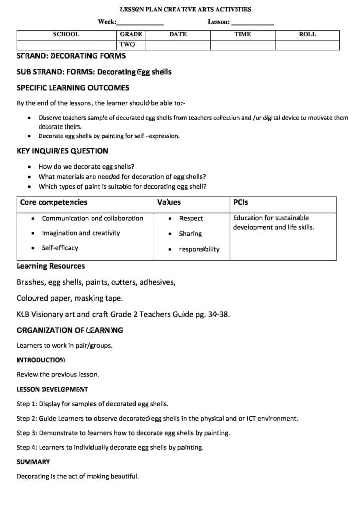 Grade 2 Art and Craft Decorating Forms Lesson Plans - Elimplex