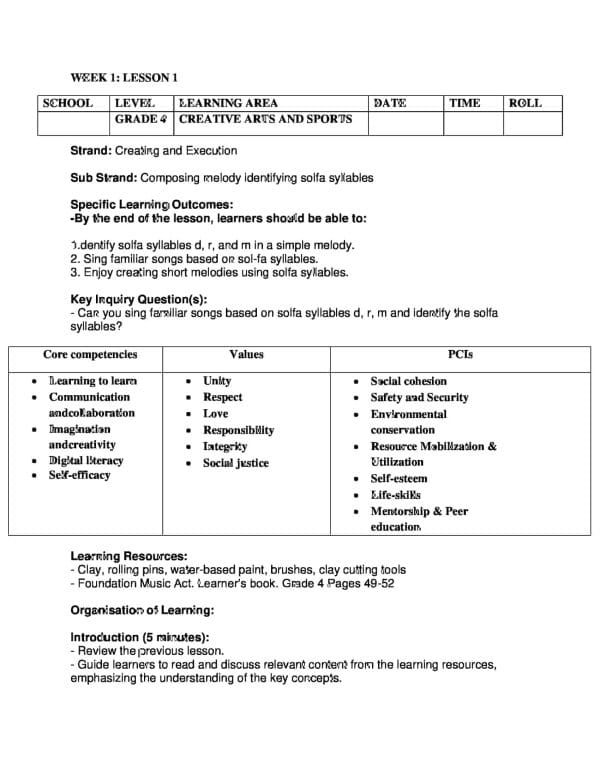 Grade 4 Rationalised Creative Arts Lesson Plans Term 2 - Elimplex