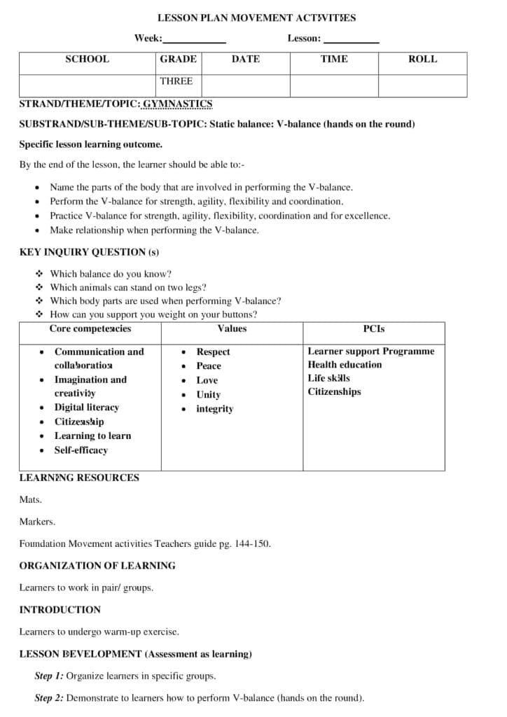 Grade 3 Movement Activities – Gymnastics Lesson Plans - Elimplex