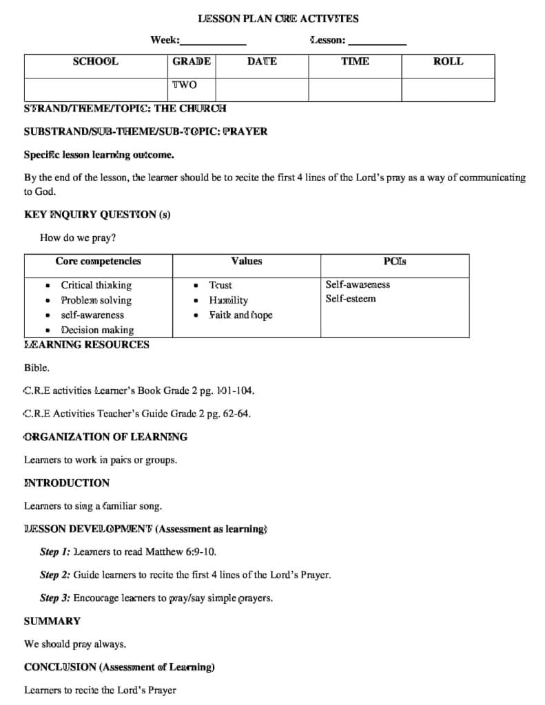 Grade 2 CRE The Church Lesson Plans - Elimplex