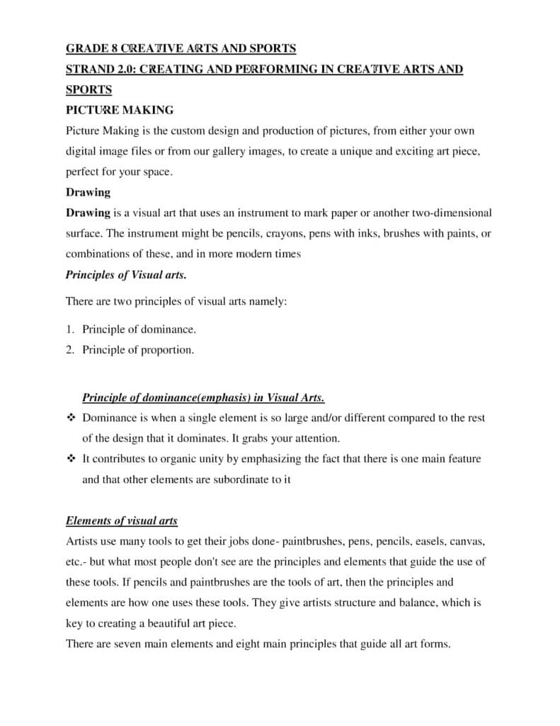 Grade 8 Creative Arts and Sports Notes Strand 2 – Creating and ...