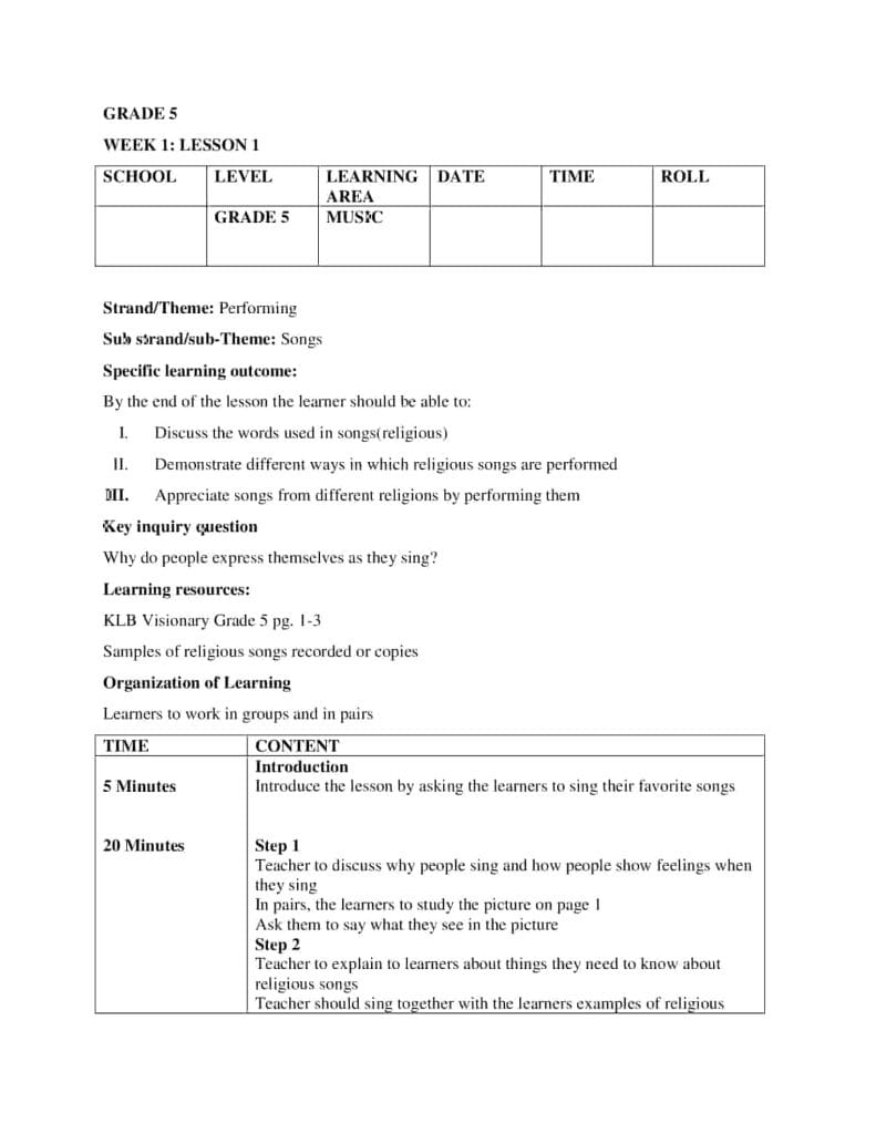Grade 5 Music Lesson Plans Term 1 KLB Visionary - Elimplex