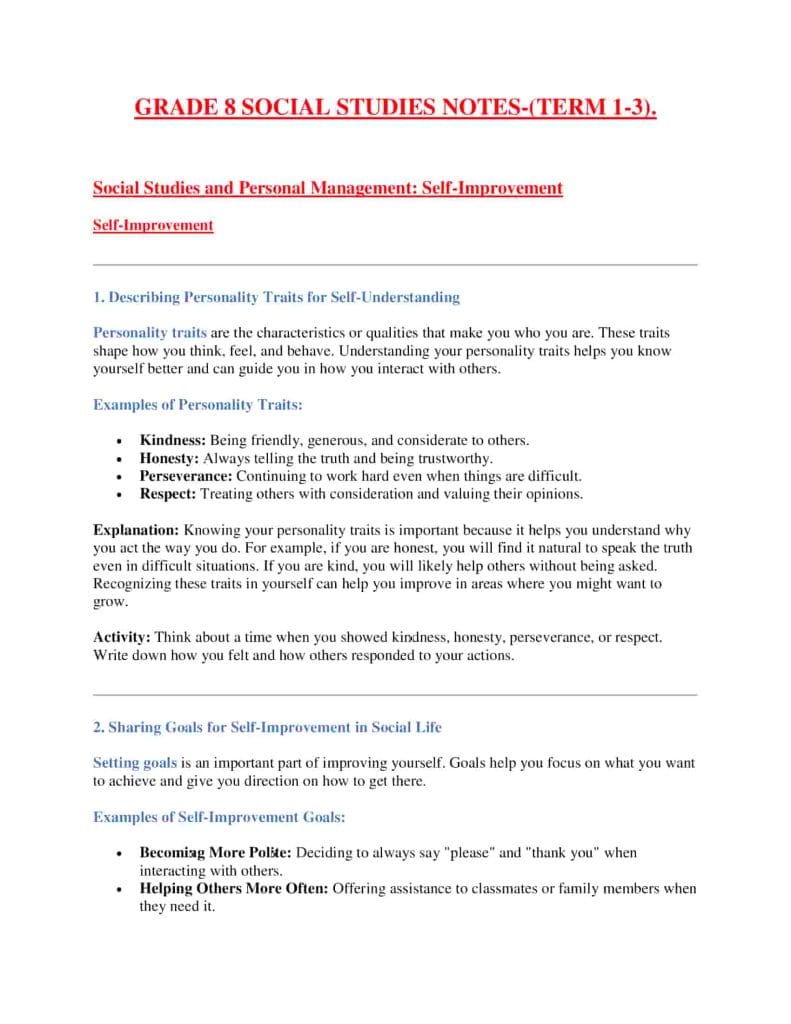 Grade 8 Social Studies Notes (Term 1-3) - Elimplex