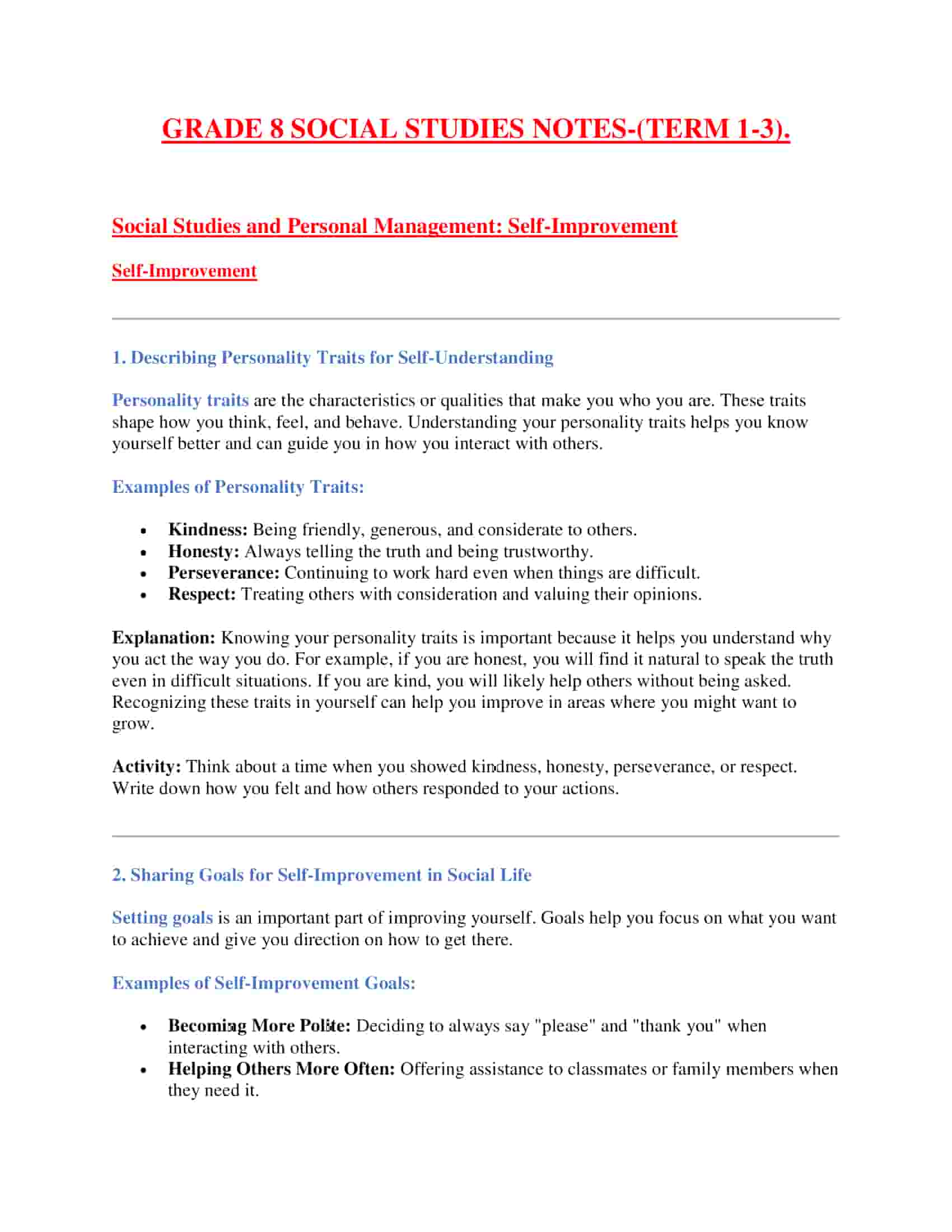 Grade 8 Social Studies Notes (Term 1-3) - Elimplex